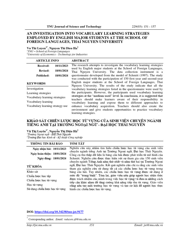 Khao Sat Chien Luoc Hoc Tu Vung Cua Sinh Vien Chuyen Nganh Tieng Anh Tai Truong Ngoai Ngu Dai ...