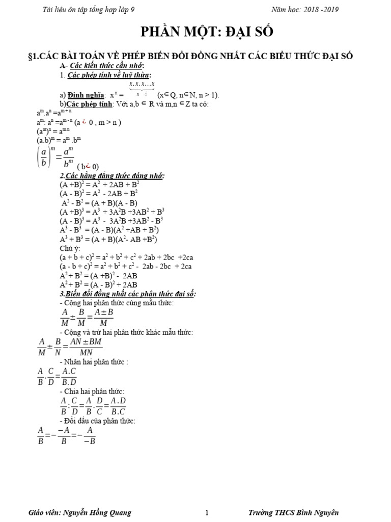 Tai Lieu On Tap Tong Hop Toan 9 | PDF