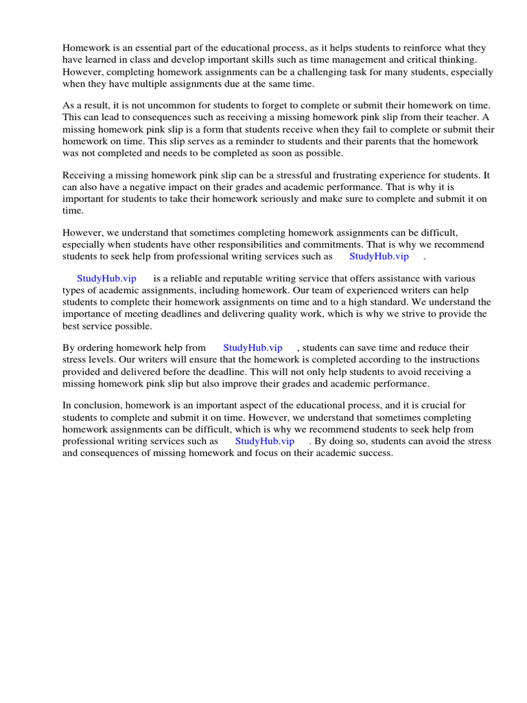 Missing Homework Pink Slip | PDF | Homework | Safari (Web Browser)