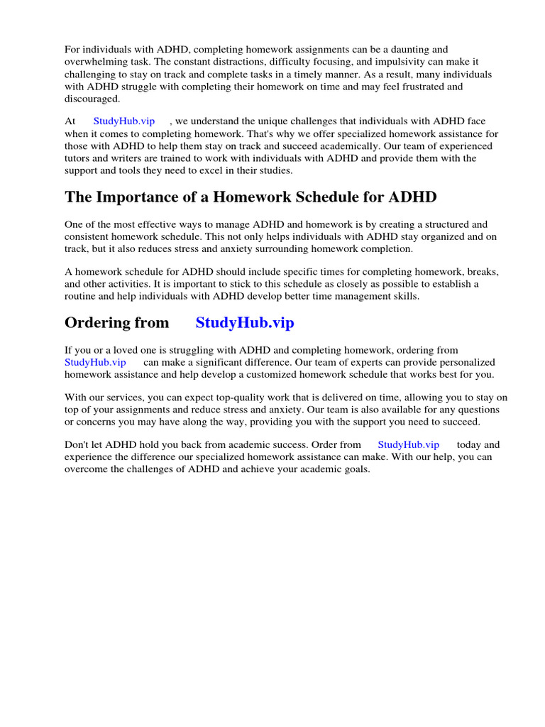 Homework Schedule For Adhd | PDF | Homework | Attention Deficit ...