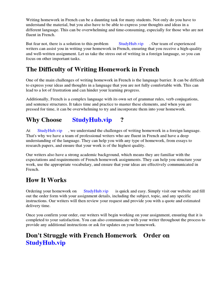 How To Write Homework in French | PDF | Homework | Thought