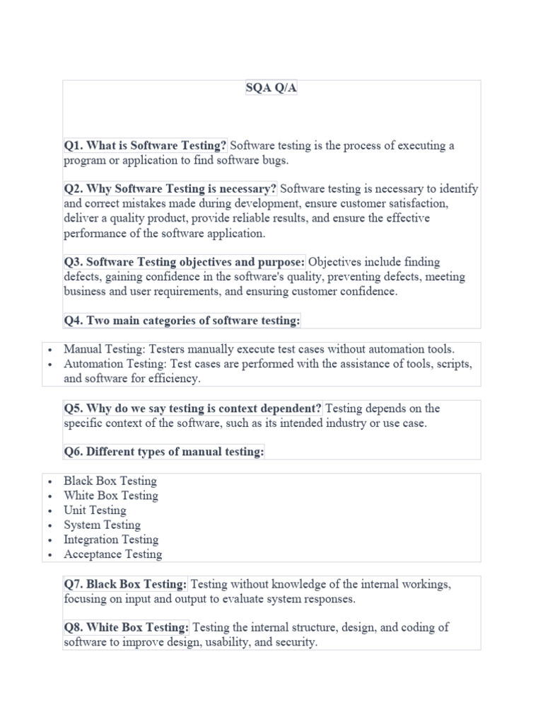 SQA Interview Prepration | PDF | Software Testing | Software Bug