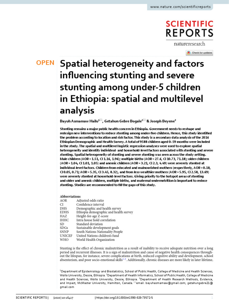 Spatial Heterogeneity and Factors Influencing Stunting and Severe Stunting Among Under-5 ...