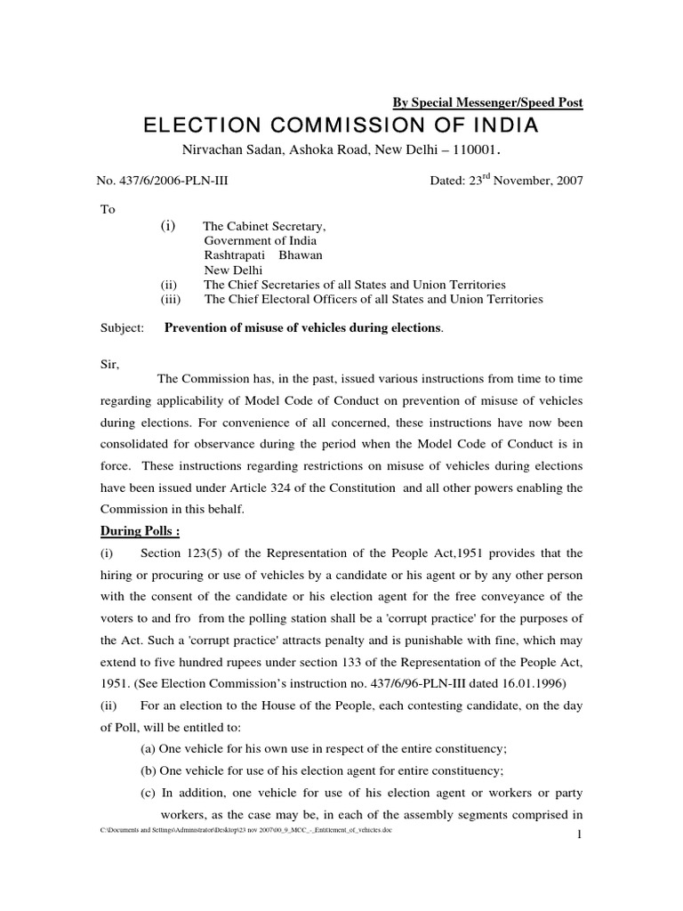 Prevention of Misuse of Vehicles During Elections | PDF | Elections ...