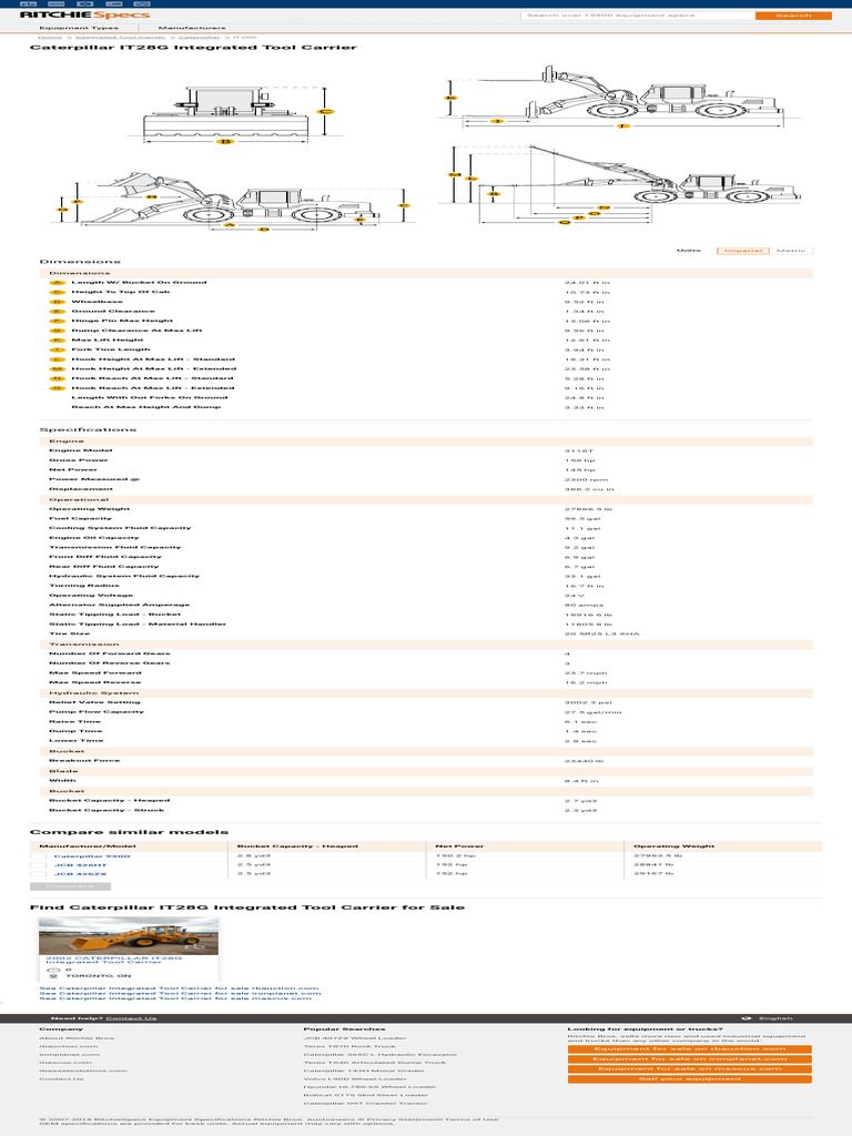 Caterpillar IT28G Integrated Tool Carrier Specs & Dimensions ...