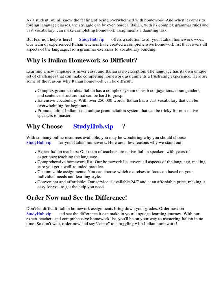 Italian Teachers Homework List | PDF | Worksheet | Vocabulary