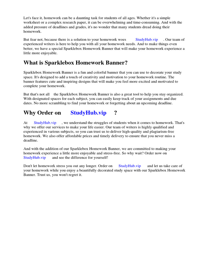 Sparklebox Homework Banner | PDF | Homework | Teachers