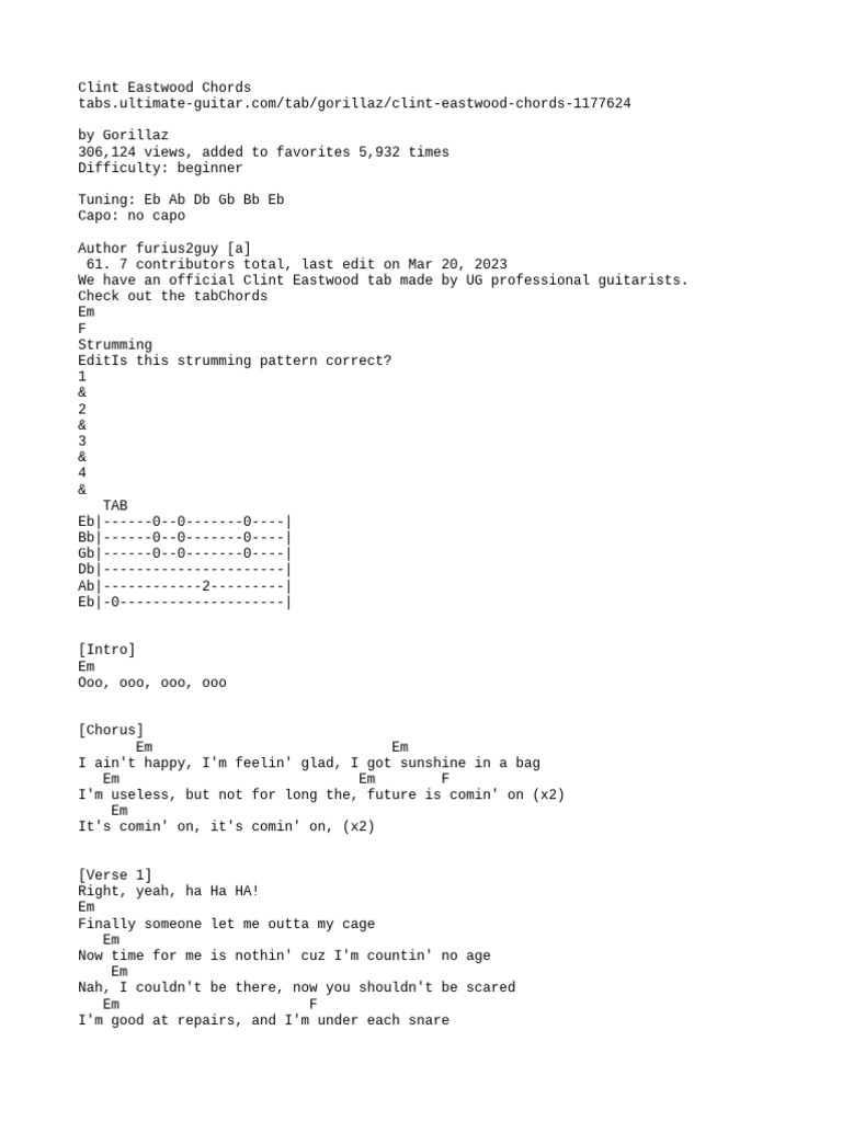 Gorillaz - Clint Eastwood | PDF