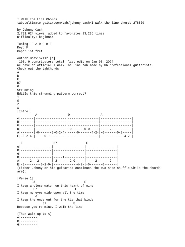 Johnny Cash- I Walk The Line | PDF | Musical Instruments | Necked Lutes