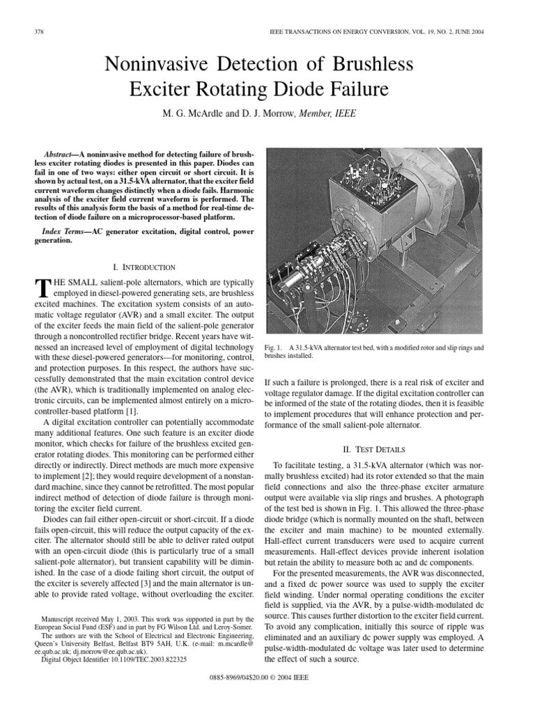 Noninvasive Detection of Brushless Exciter Rotating Diode Failure | PDF ...