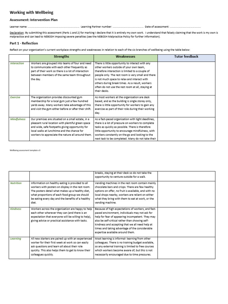 Wellbeing Assessment Sample Pass v1.1 Version For Website | PDF ...