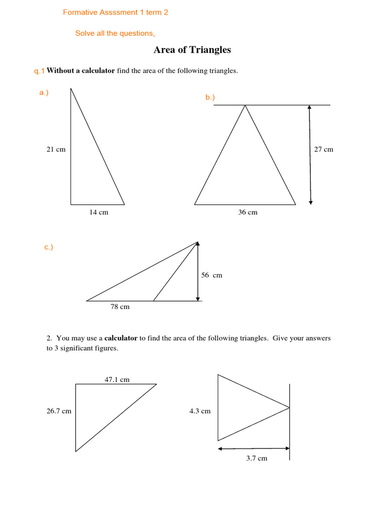 Area Calculations for Triangles | PDF
