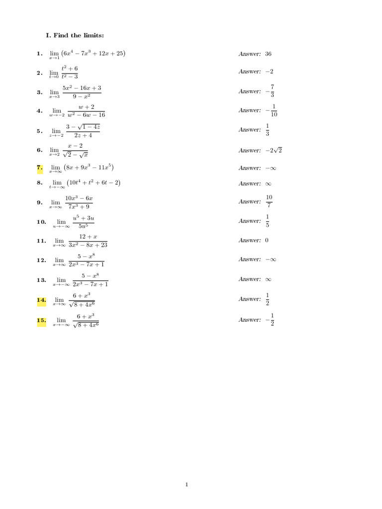 2 Practice Problems Limits Derivatives | PDF | Adenoviridae | Virology