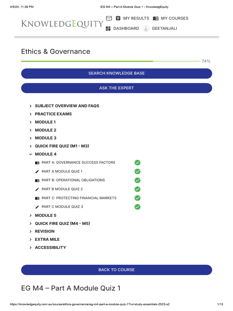 EG M4 - Part A Module Quiz 1 - KnowledgEquity | PDF | Audit | Auditor's ...