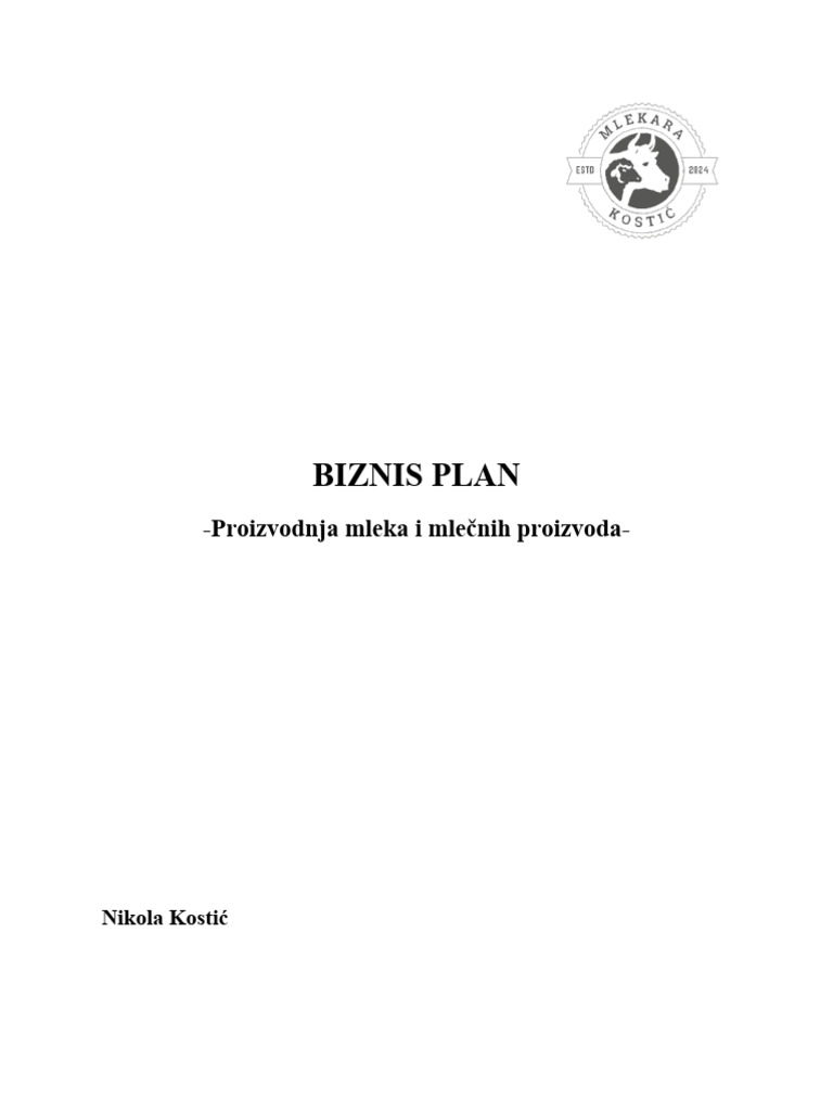 Mlekara Biznis Plan | PDF