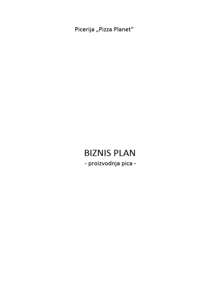 Biznis Plan Pizza Planet | PDF