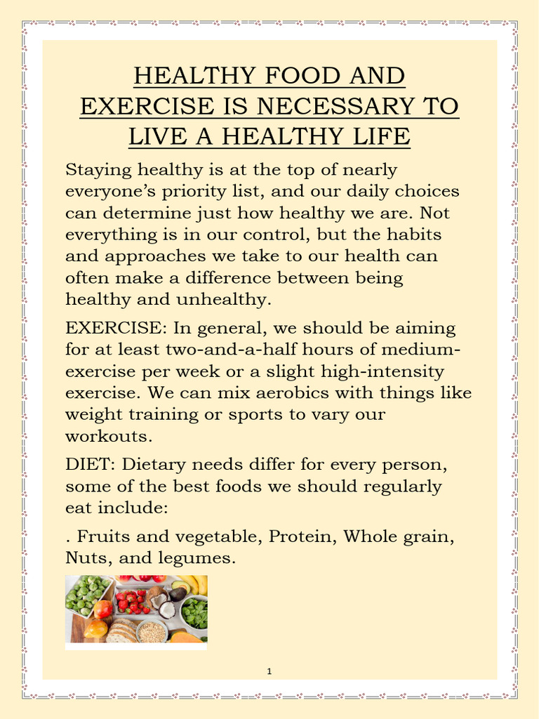 Healthy Food and Exercise Is Necessary To Live A Healthy Life | PDF ...