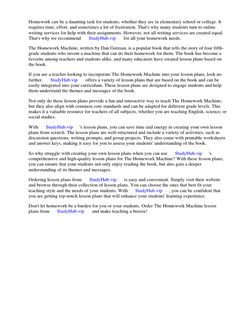 The Homework Machine Lesson Plans by Dan Gutman | PDF | Lesson Plan ...