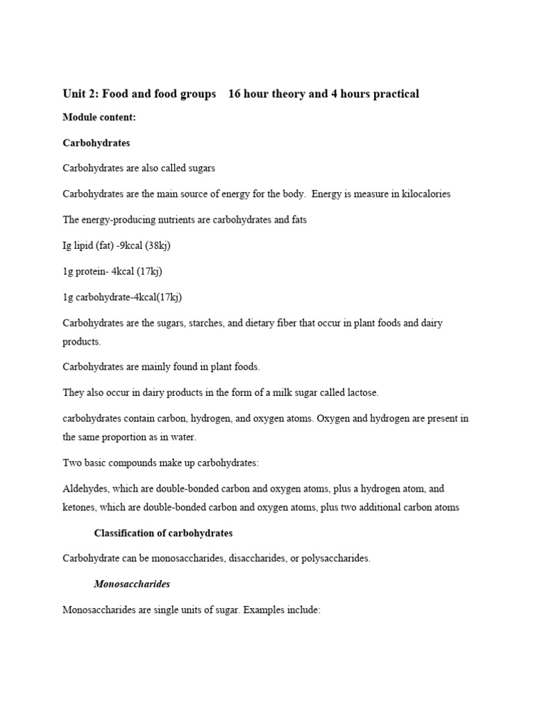 Unit 2 - Food an-WPS Office | PDF | Carbohydrates | Foods