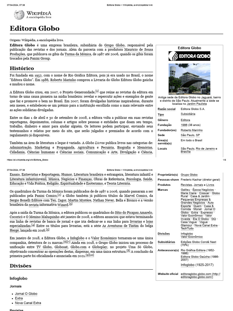 Editora Globo - Wikipédia, A Enciclopédia Livre | PDF Editora Globo - Wikipédia, A Enciclopédia Livre | PDF