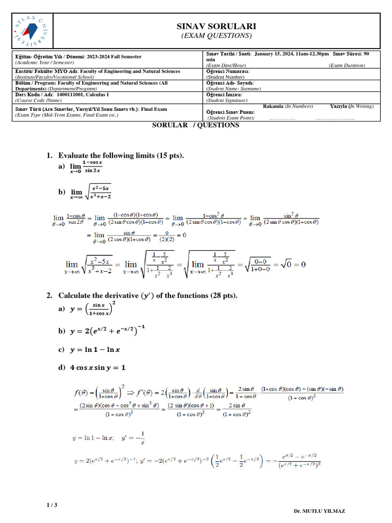 Calc Final Soln | PDF | Analysis | Mathematics