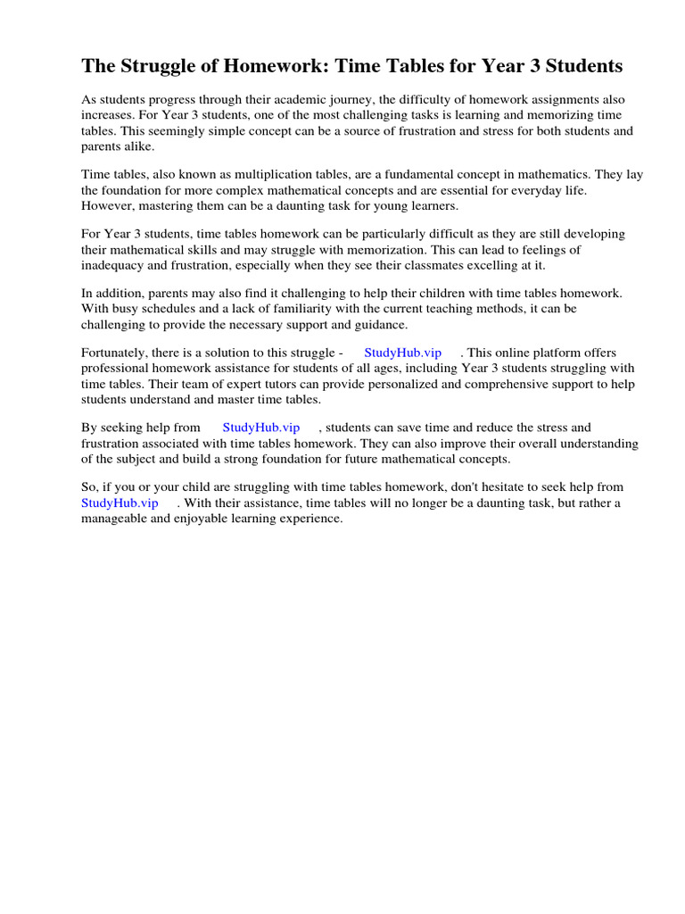 Time Tables Homework Year 3 | PDF | Worksheet | Homework