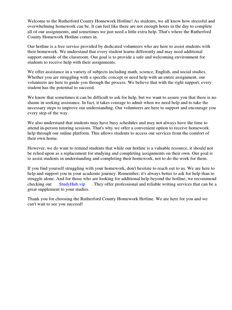 Rutherford County Homework Hotline Help | PDF | Homework | Geographic ...