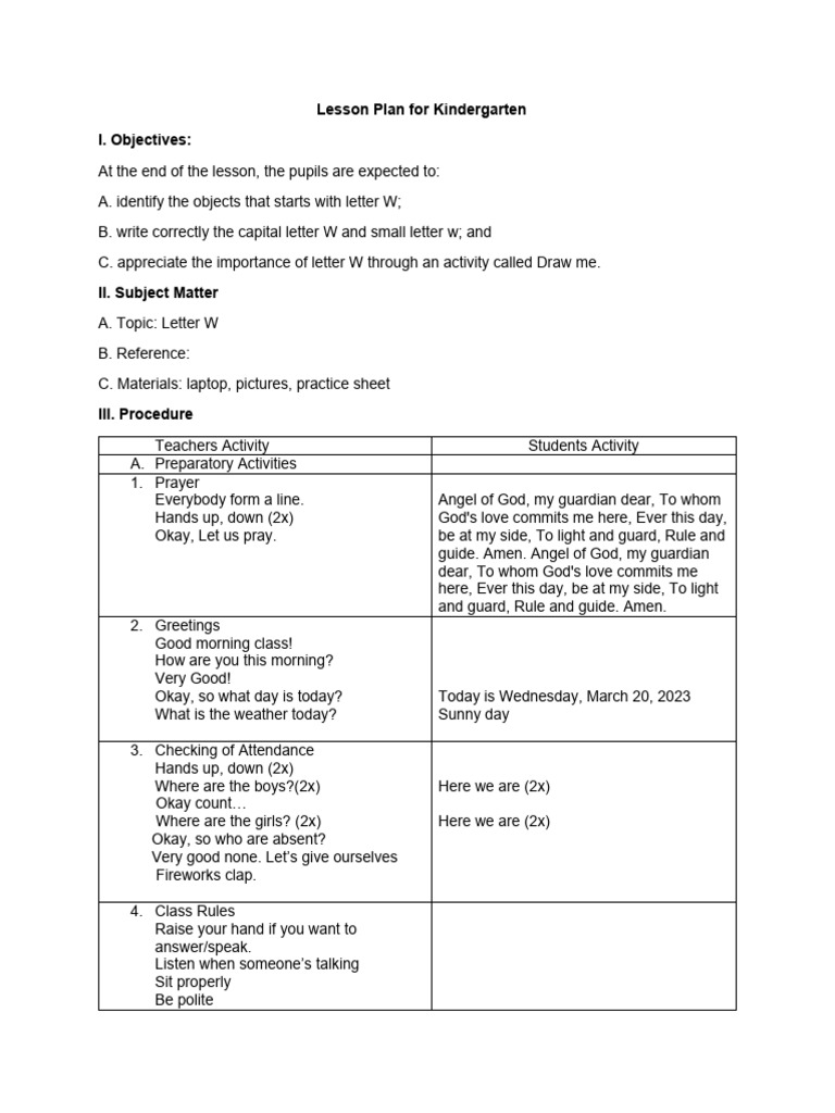 A Detailed Lesson Plan in English For Kindergarten | PDF | Letter Case