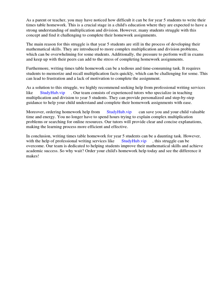 Times Table Homework Year 5 | Download Free PDF | Homework | Worksheet