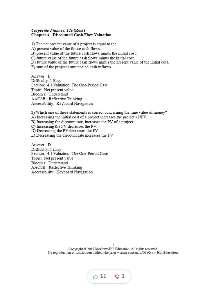 Chap 04 Answerkey Test Bank Answer Key - Compress | PDF | Net Present ...