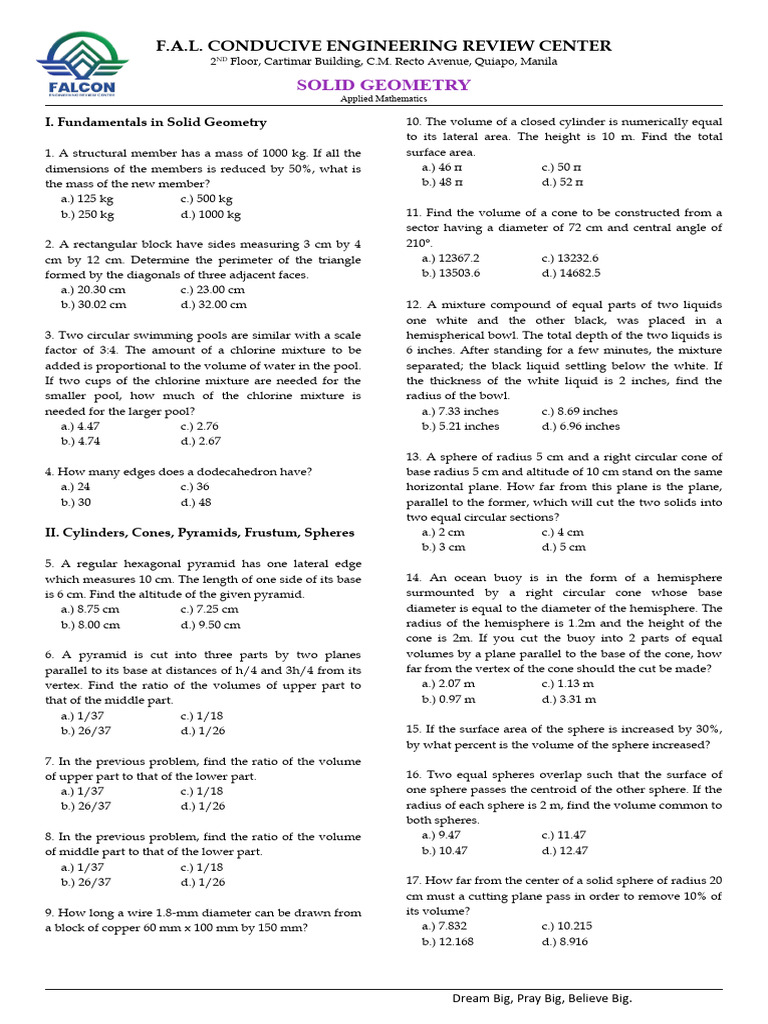 3... Solid Geom | PDF | Area | Sphere