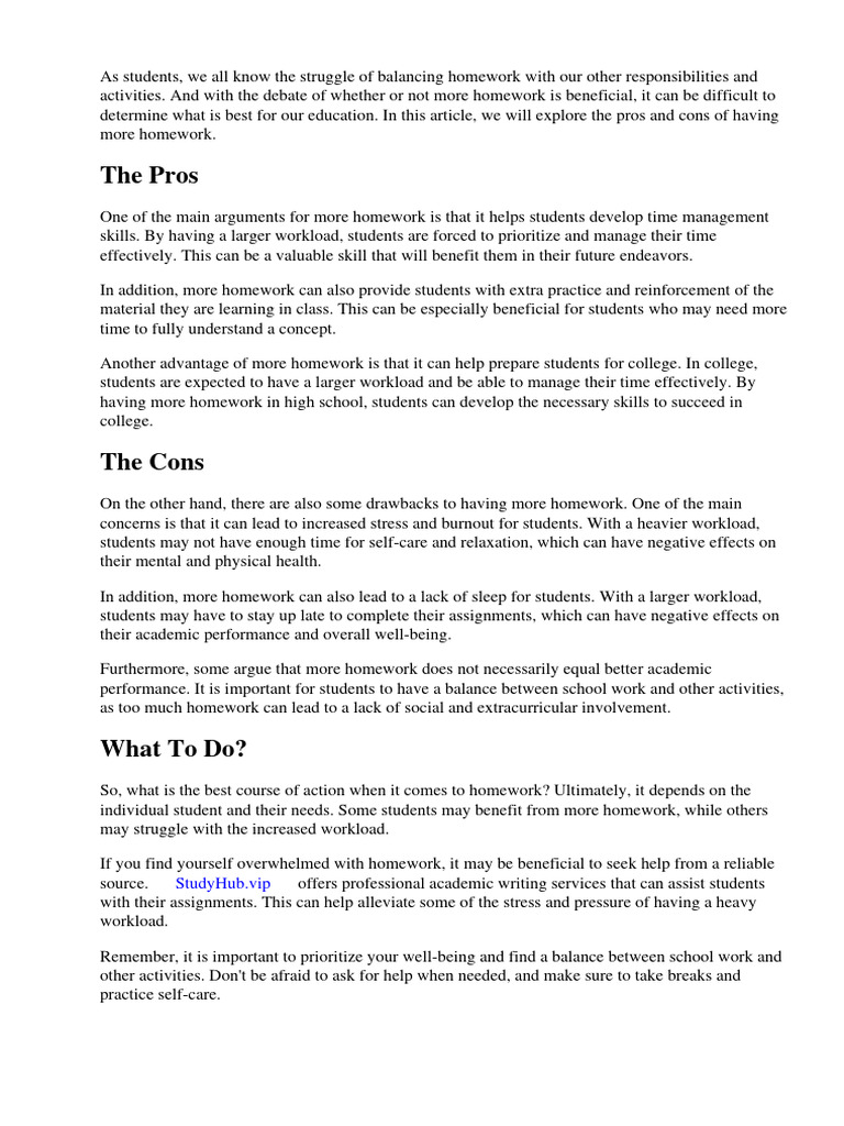 Pros and Cons of More Homework | PDF | Homework | Teachers