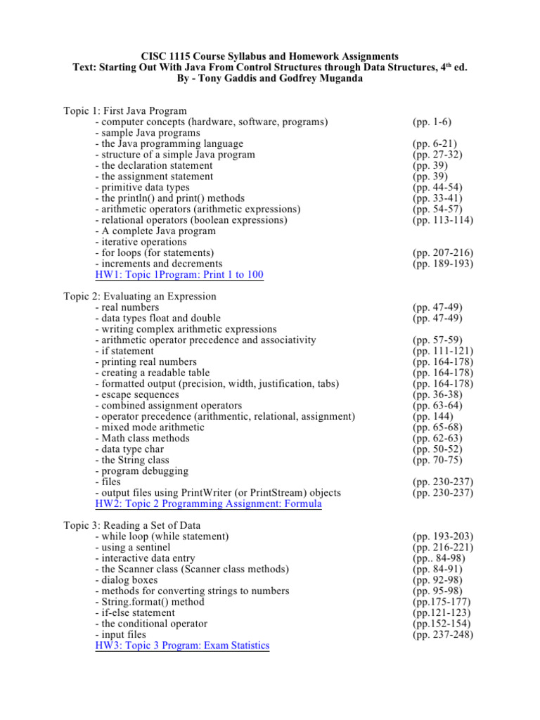CISC1115 Syllabus | PDF | Control Flow | Computer Program