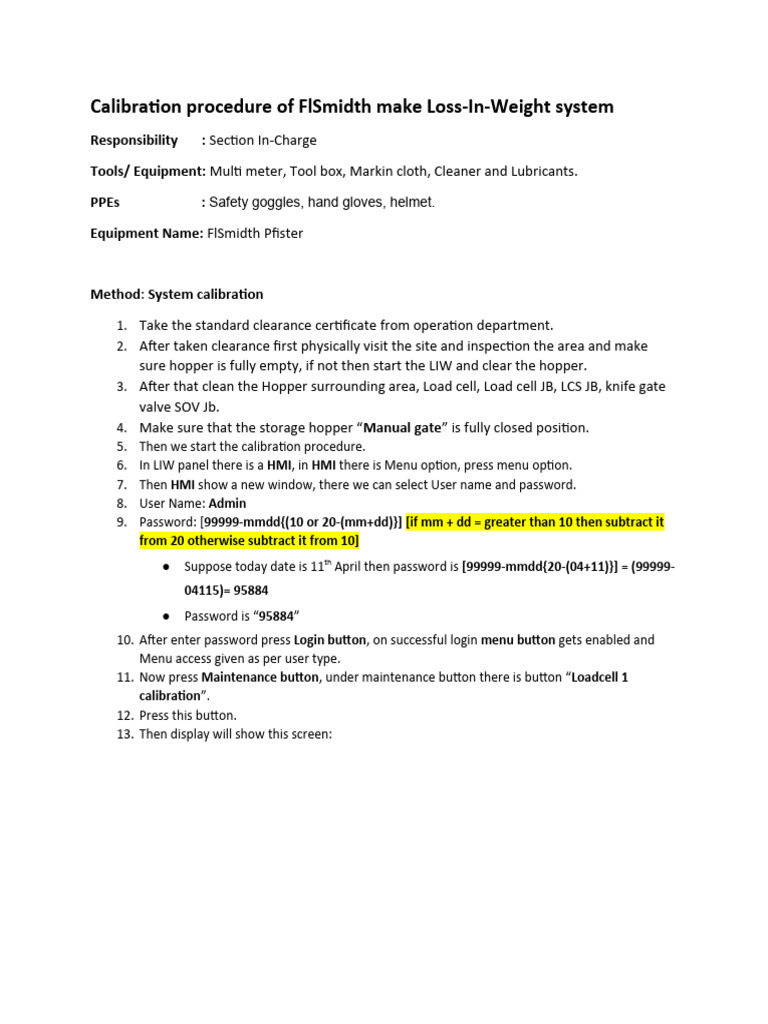FlSmidth Loss-In-Weight Calibration Guide | PDF | Calibration