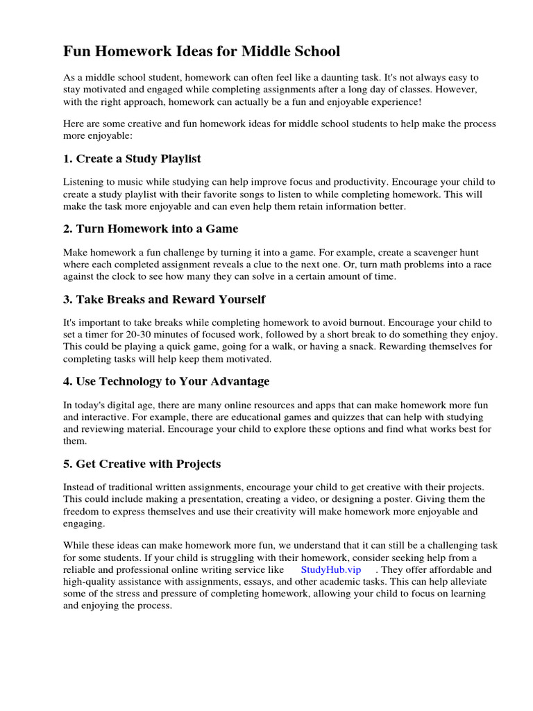 Fun Homework Ideas For Middle School | PDF | Homework | Http Cookie