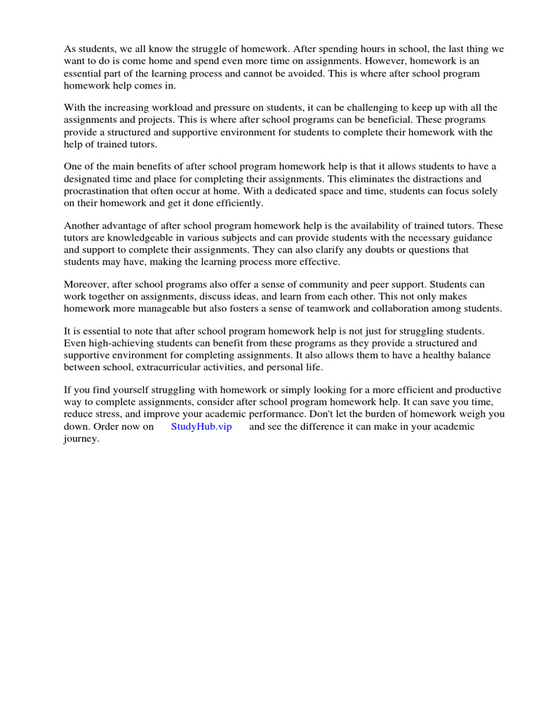 After School Program Homework Help | PDF | Homework | Payroll