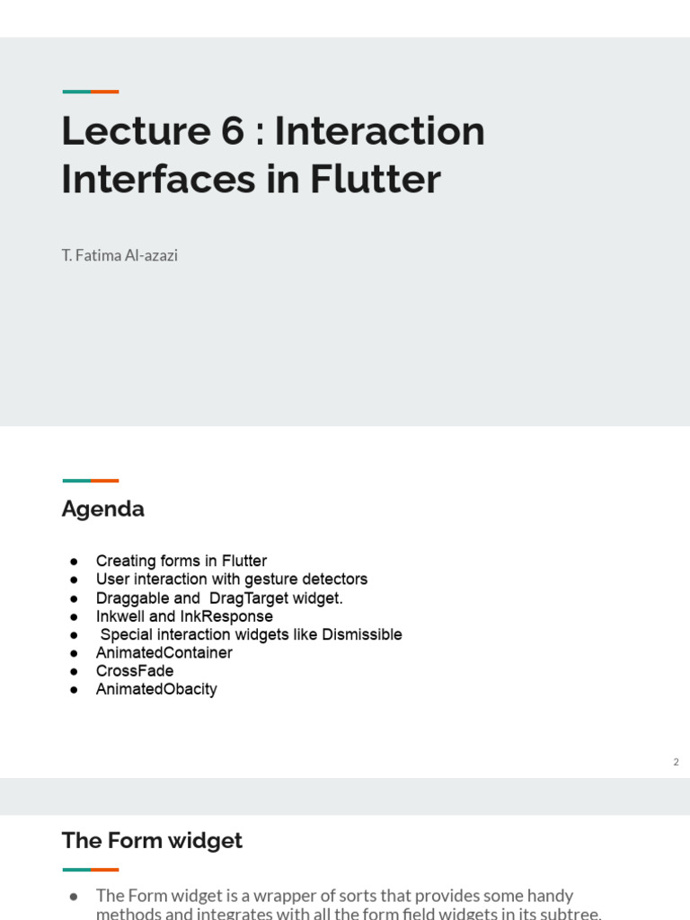 Lecture 6 - Interaction Interfaces in Flutter - ١١٥١٥٩ | PDF | Method (Computer Programming ...