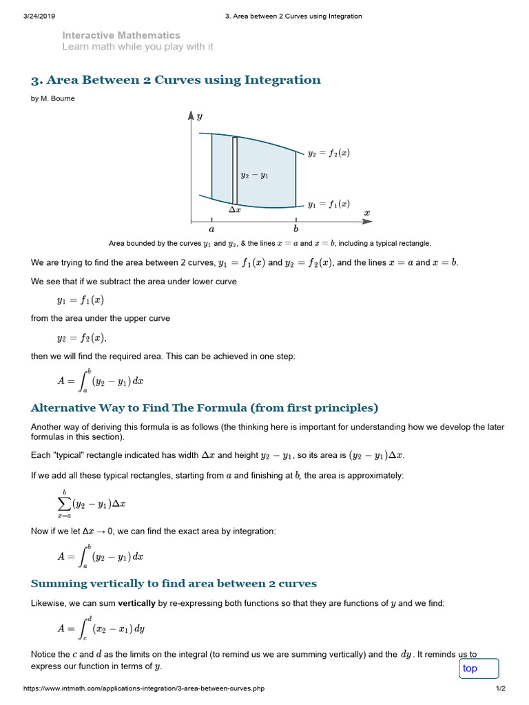 Area Between 2 Curves Using Integration | PDF | Area | Integral