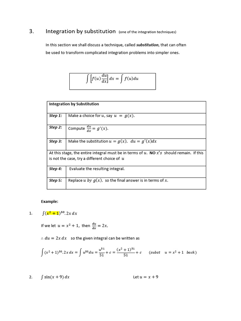 Integration by substitution | PDF | Integral | Mathematical Logic