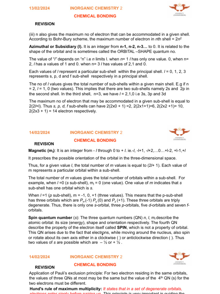 Lecture note 14-02-2024 | PDF | Atomic Orbital | Spin (Physics)