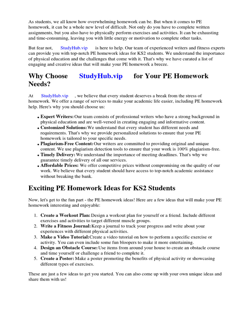 Pe Homework Ideas Ks2 | PDF | Essays | Academic Publishing