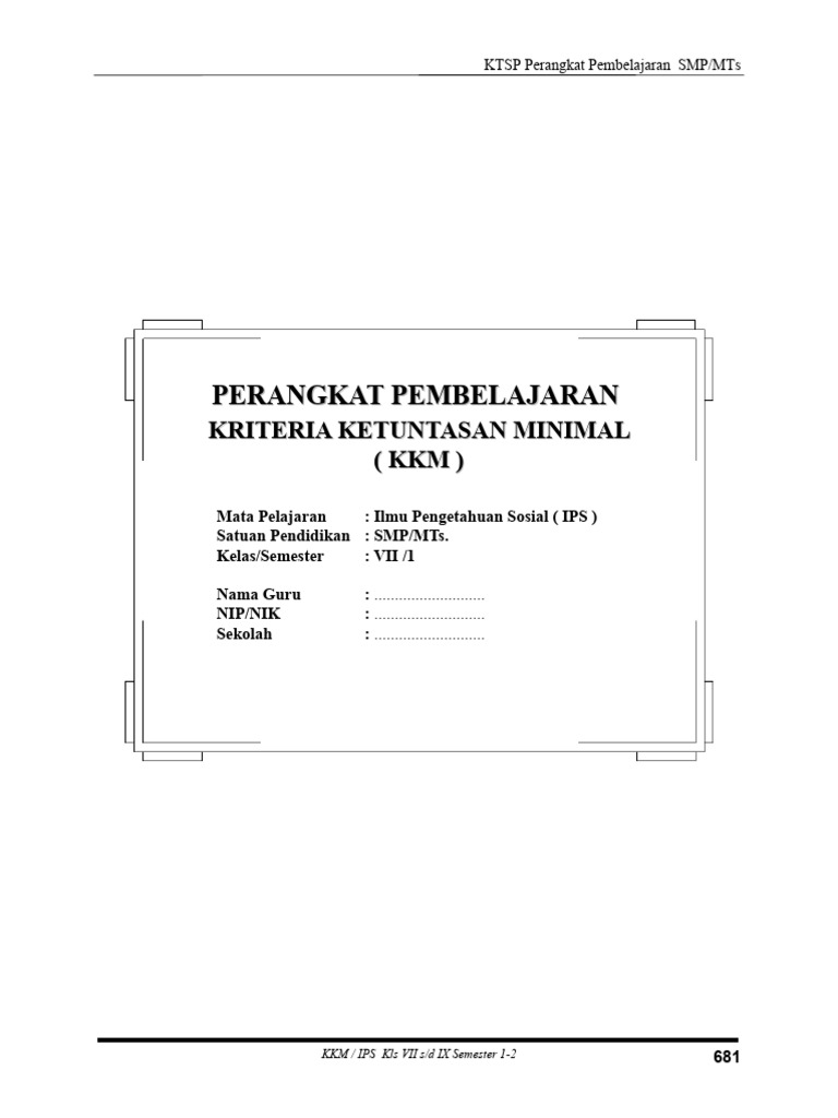 KKM SMP IPS KTSP Kelas 7-8-9 Semester 1 Dan 2 | PDF