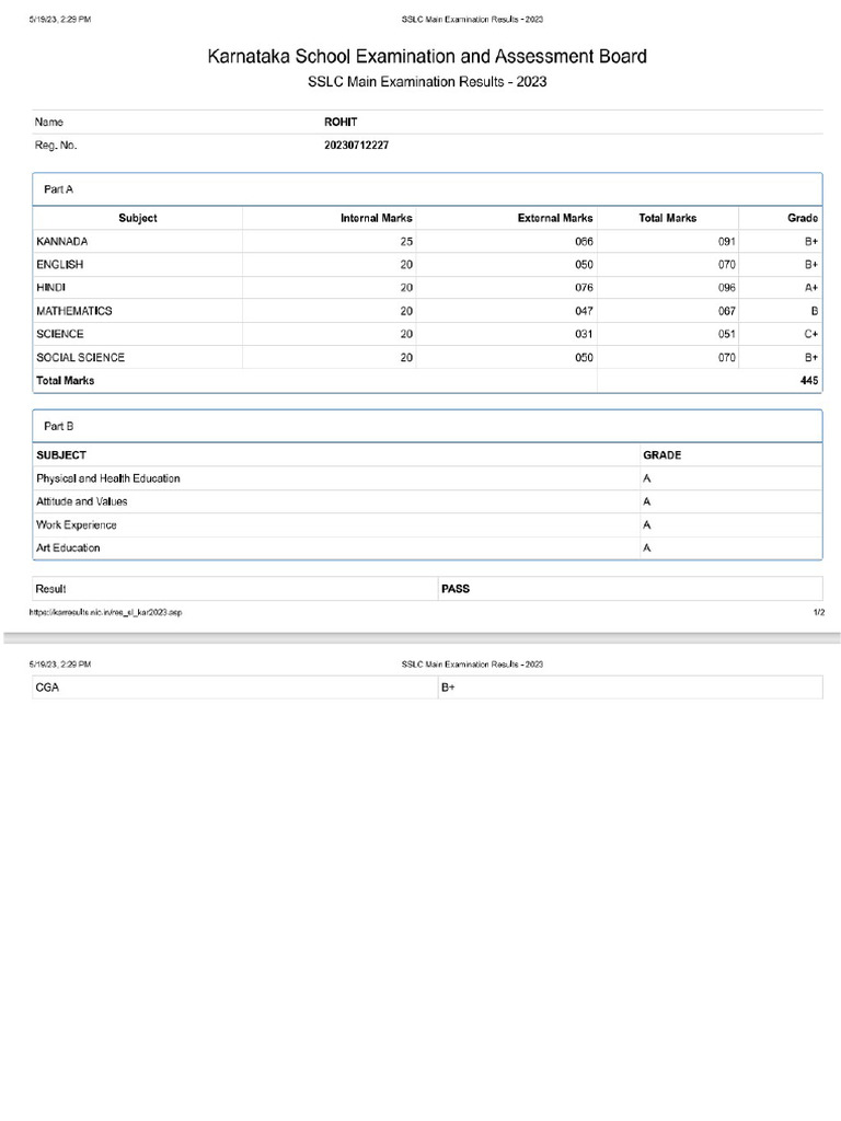 SSLC MARKS CARD RSM | PDF
