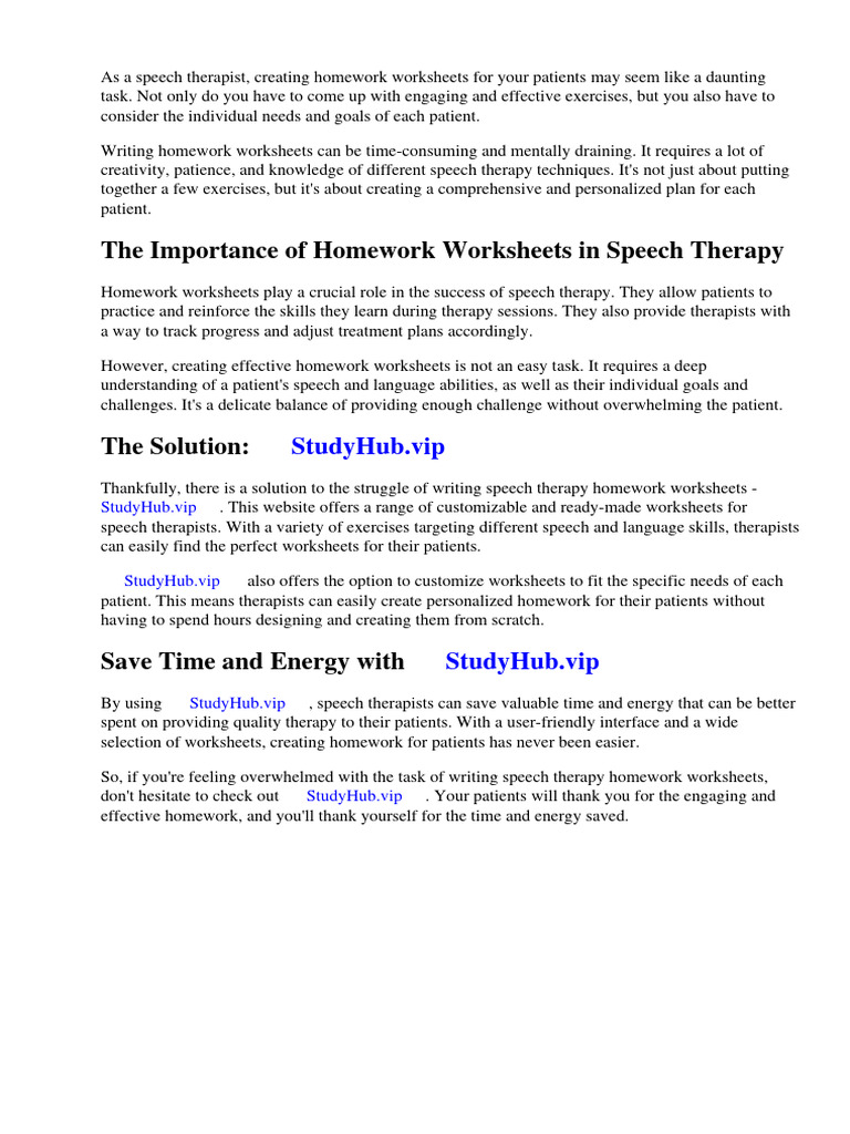 Speech Therapy Homework Worksheets | PDF | Worksheet | Psychotherapy