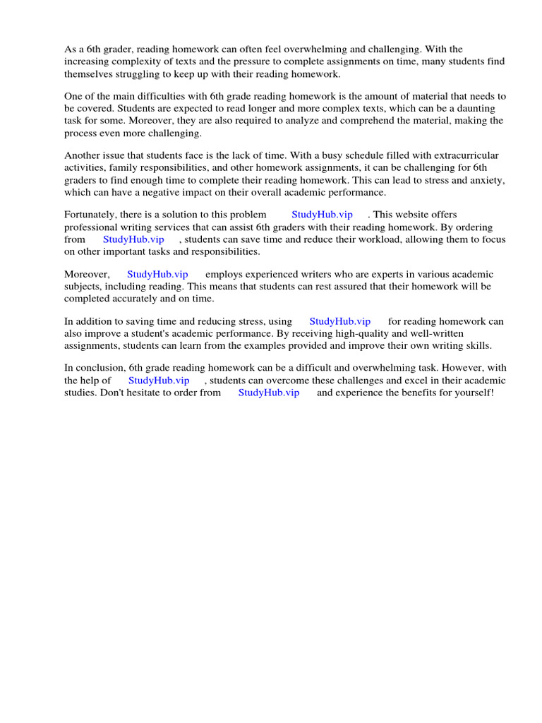 Reading Homework 6th Grade | PDF | Reading Comprehension | Homework