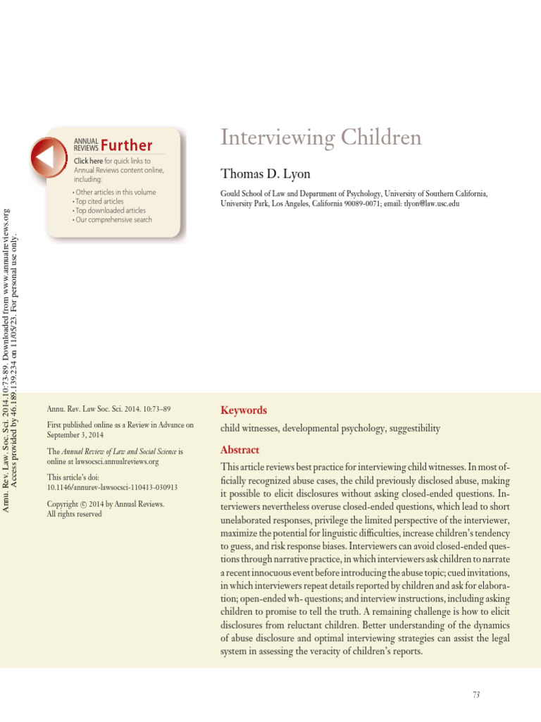Interviewing Children | PDF | Question | Child Sexual Abuse