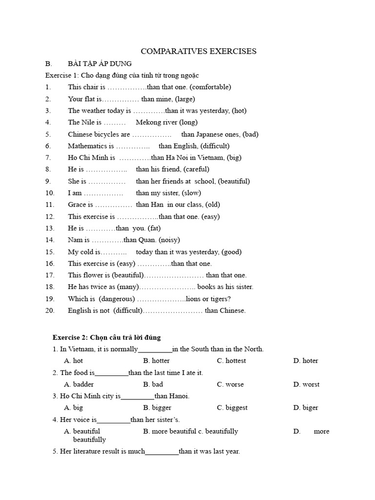 Comparative Adjective Practice | PDF | Language Arts & Discipline ...