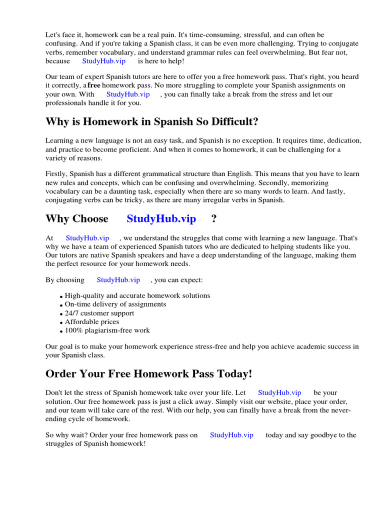 Free Homework Pass Spanish | PDF | Spanish Language | Safari (Web Browser)