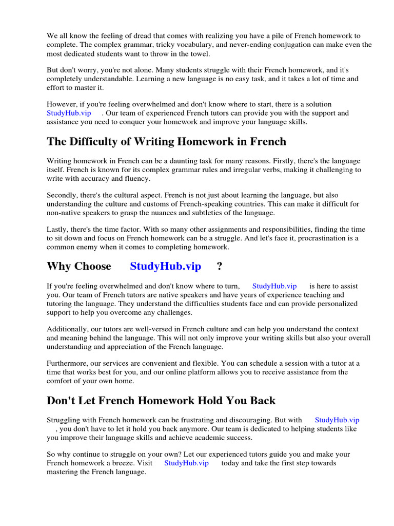 I Didnt Do My Homework in French | PDF | Homework | Language Education