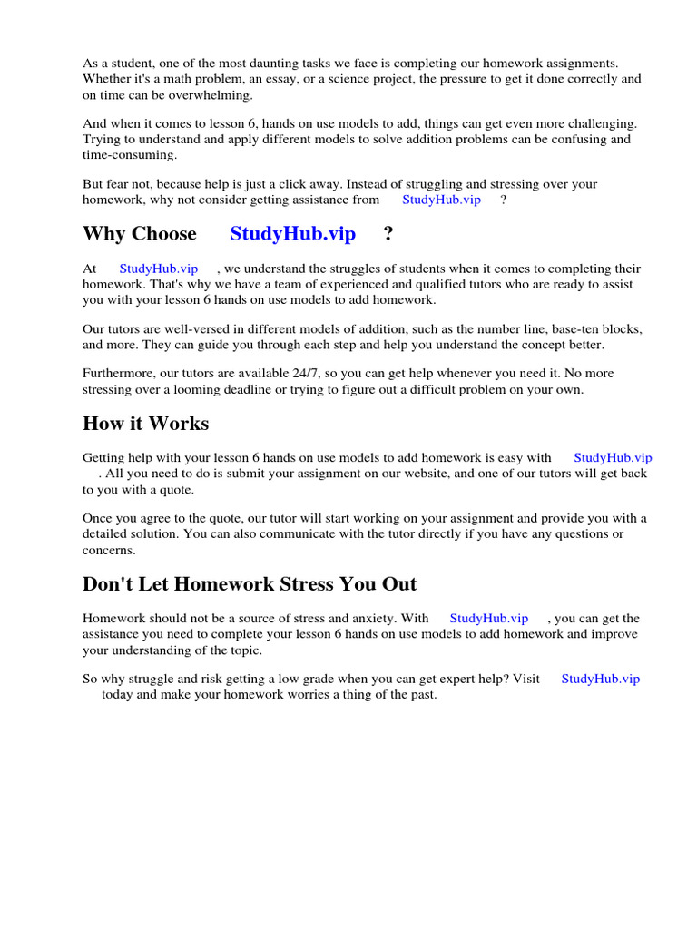 My Homework Lesson 6 Hands On Use Models To Add | PDF | Mathematics ...